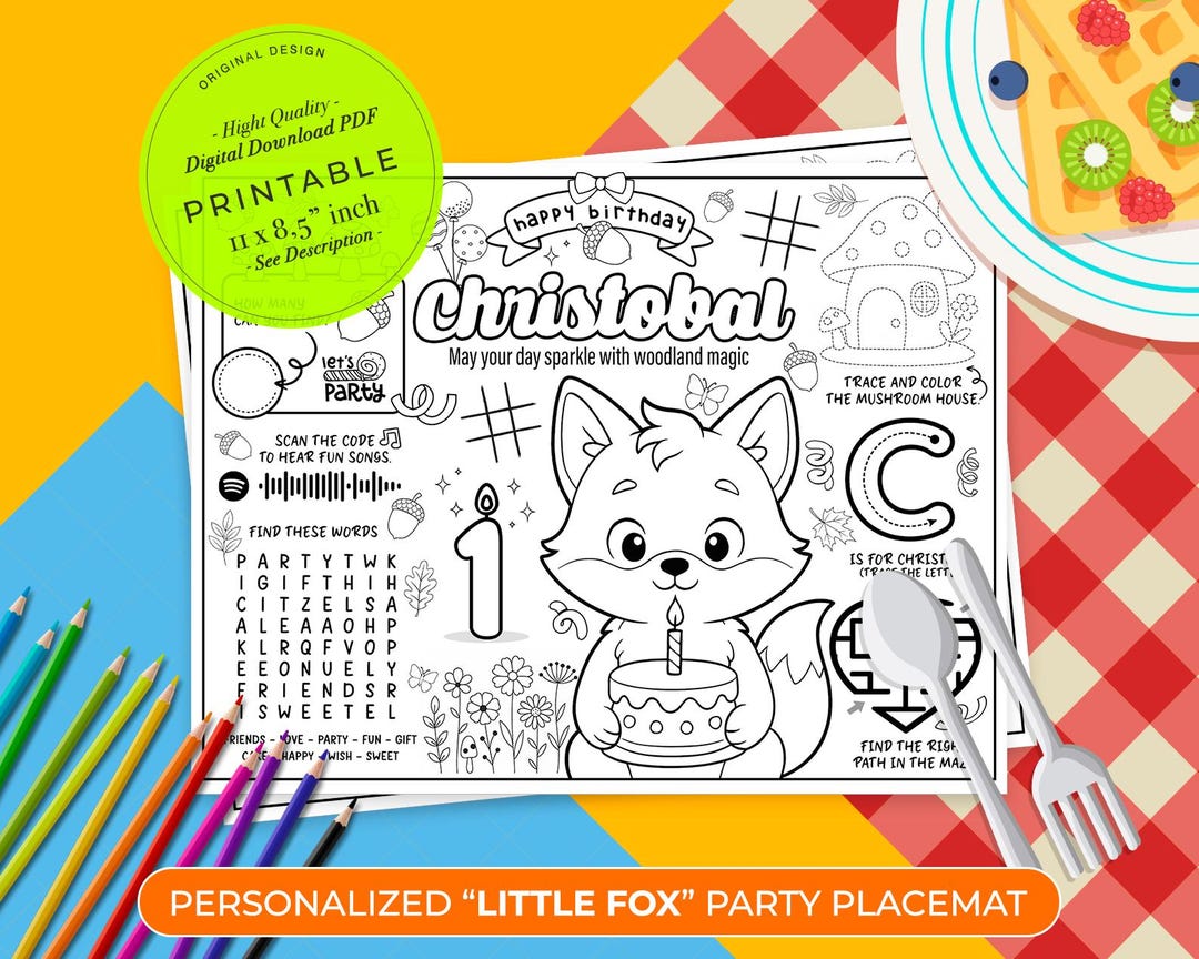 Little Fox Birthday Party Activity Sheet, Fox Themed Party Favor ...