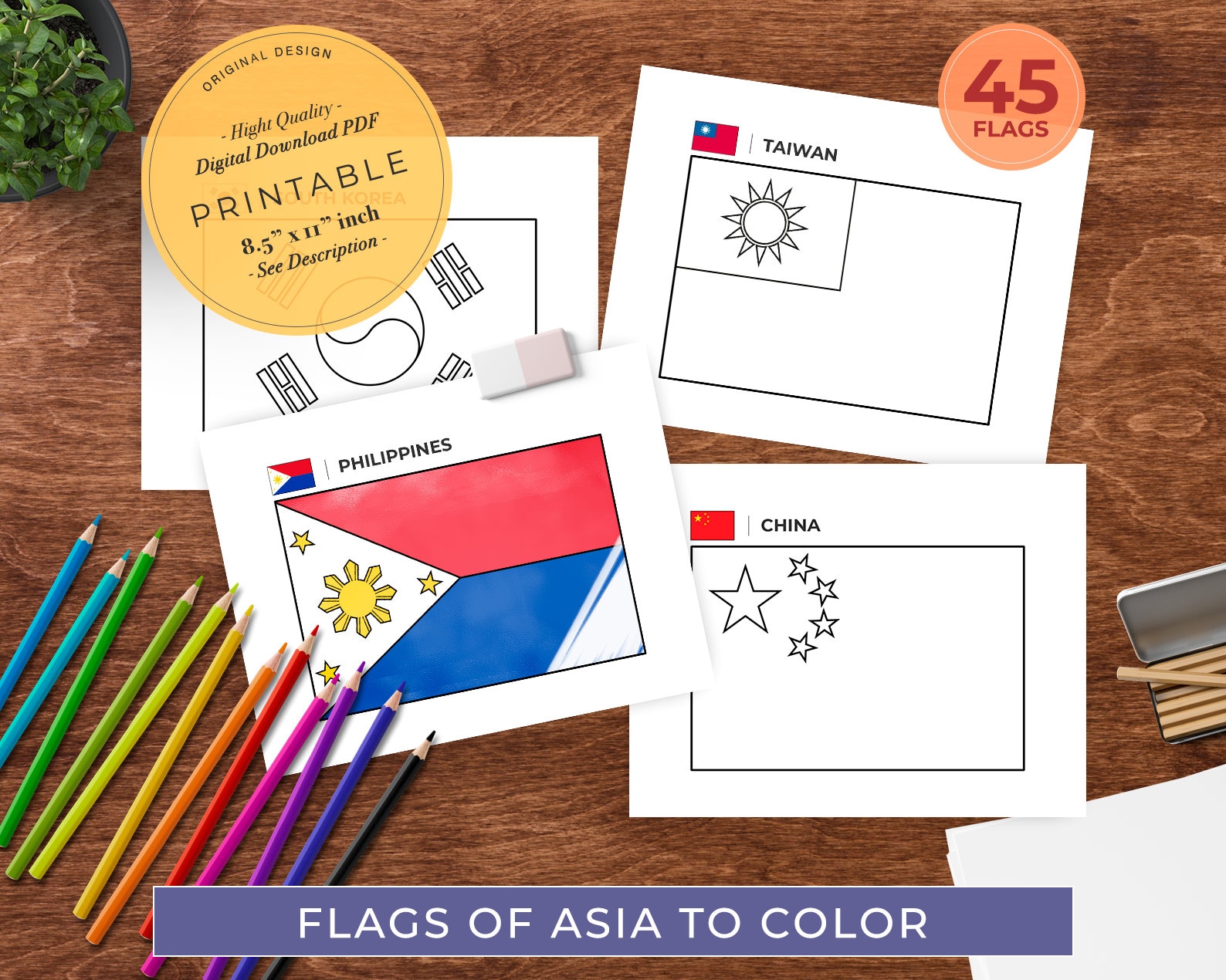ASIA Flags Coloring Pages,flags of the Asia Continent Coloring Book ...
