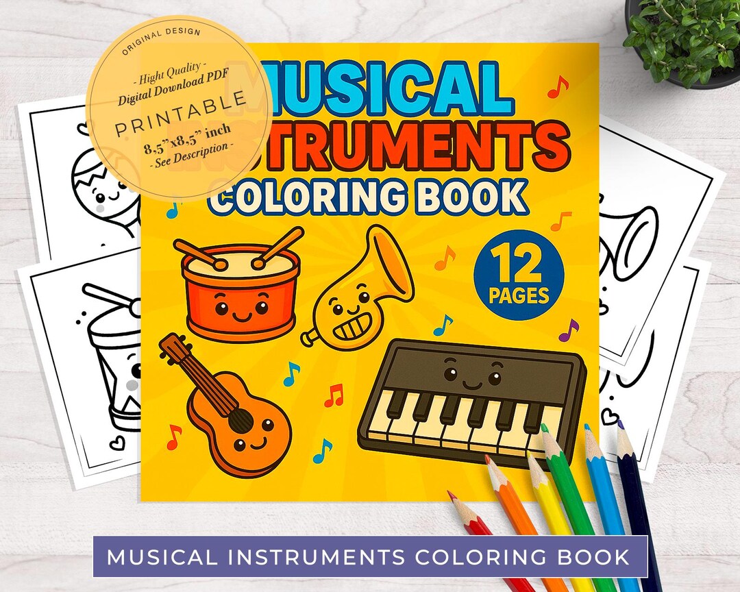 Musical Instruments Coloring Pages, 12 Coloring Pages, Guitar, Piano ...