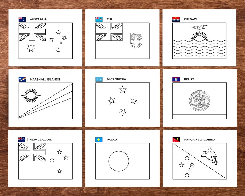 OCEANIA Flags Coloring Pages,flags of the Oceania Continent Coloring ...