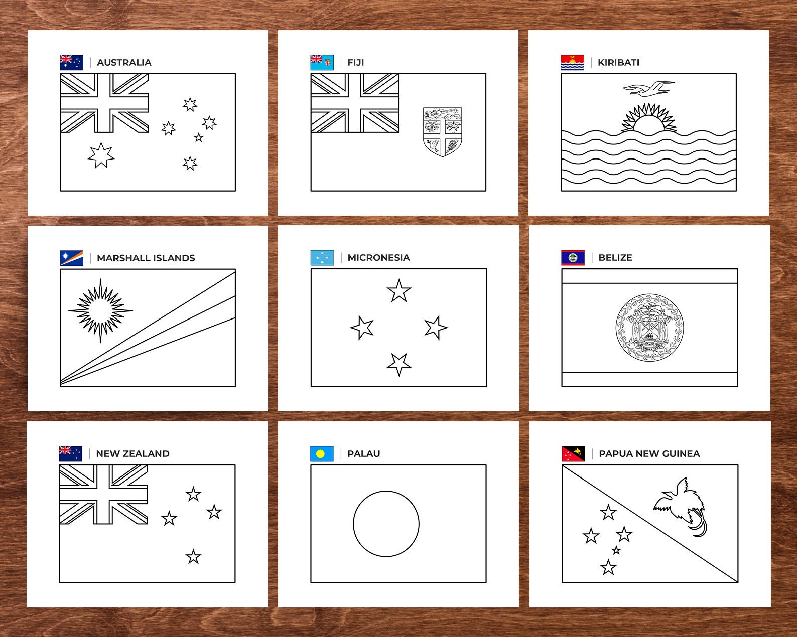 OCEANIA Flags Coloring Pages,flags of the Oceania Continent Coloring ...