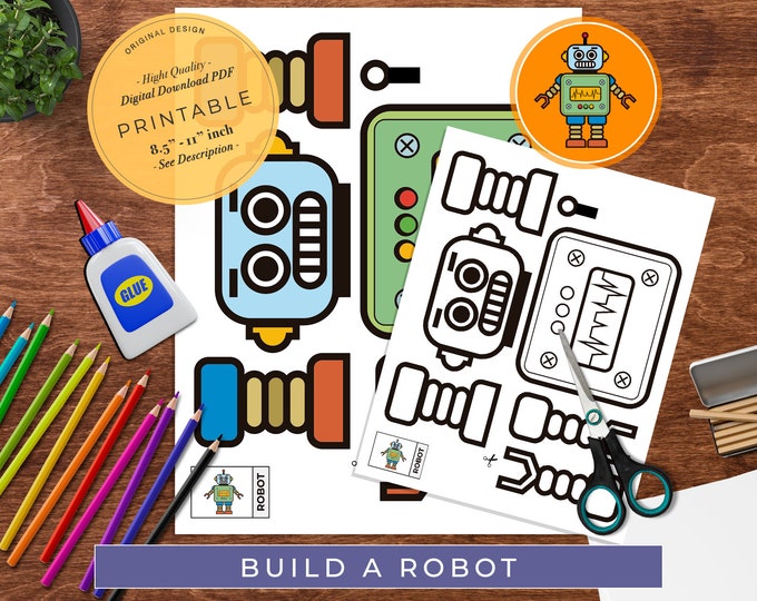 Paper Toy Robot Set Coloring Activity Page DIY Printable Paper Craft ...