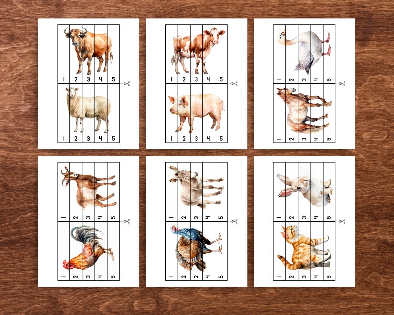 Farm Animals Puzzle Number Sequence 1-5, Montessori Toddler Printable ...