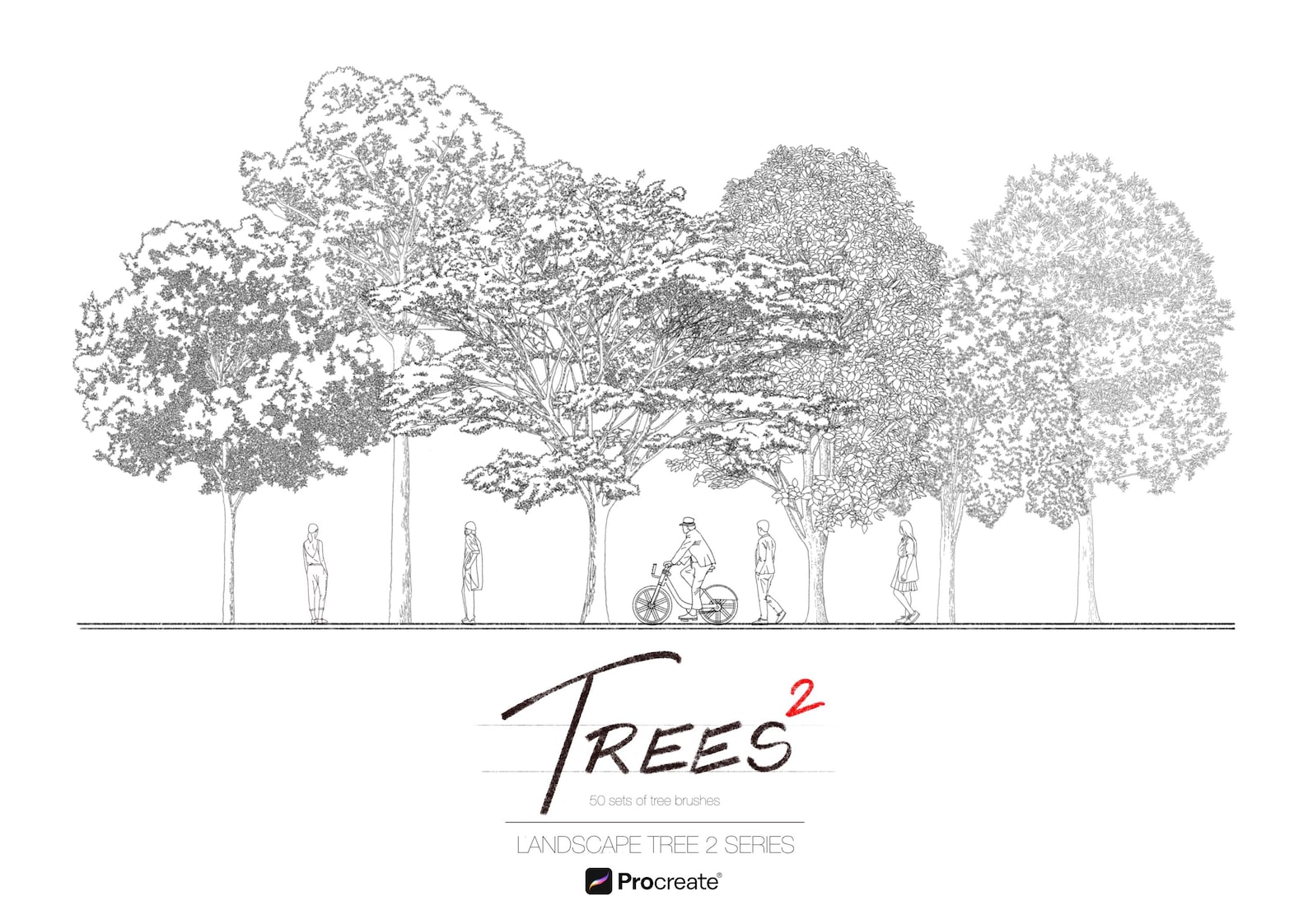 50 Trees Drawing Stamp Brush Set for Procreate Volume 2 : Landscape ...