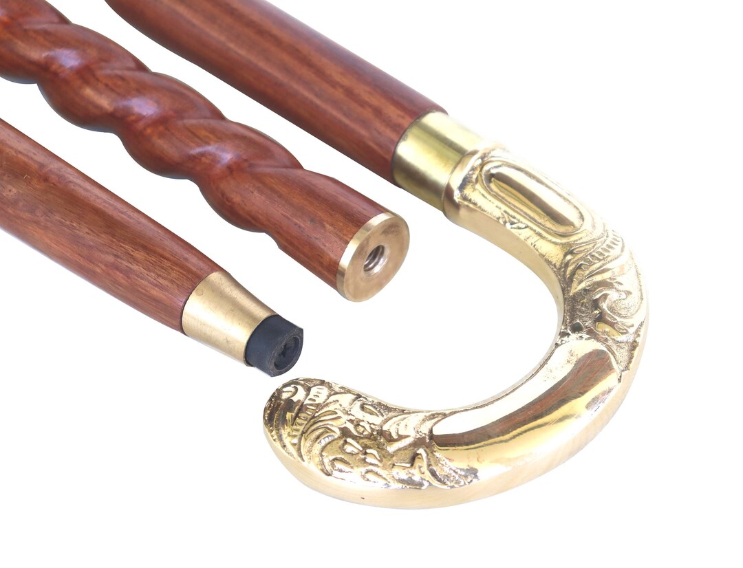 Solid Brass Golden Handle Victorian Fordable Wooden Walking Stick Cane ...