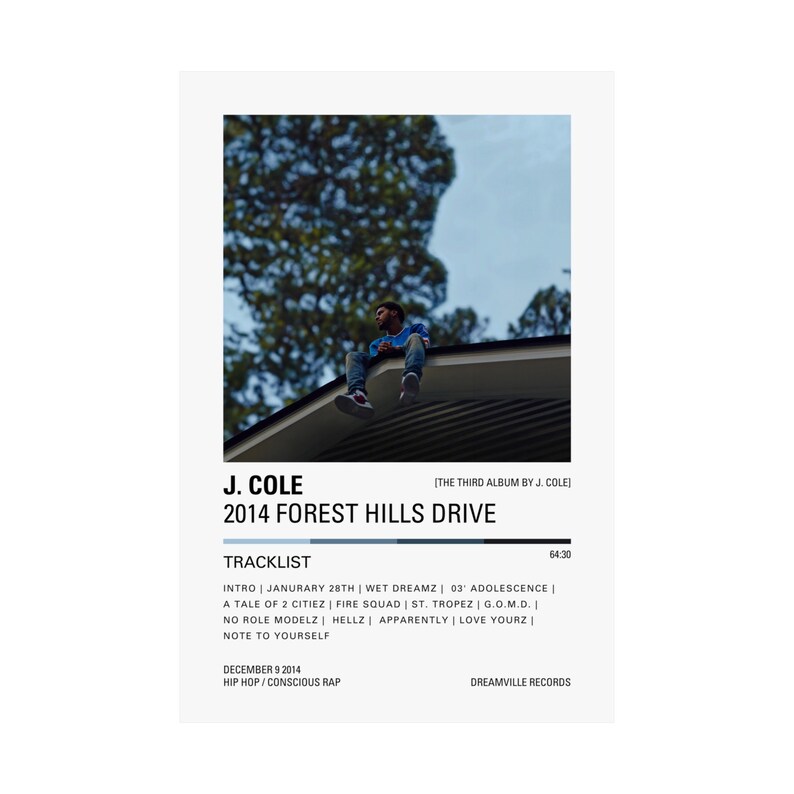 J Cole Poster 2014 Forest Hills Drive Album Cover / Gift for Rap Fans ...