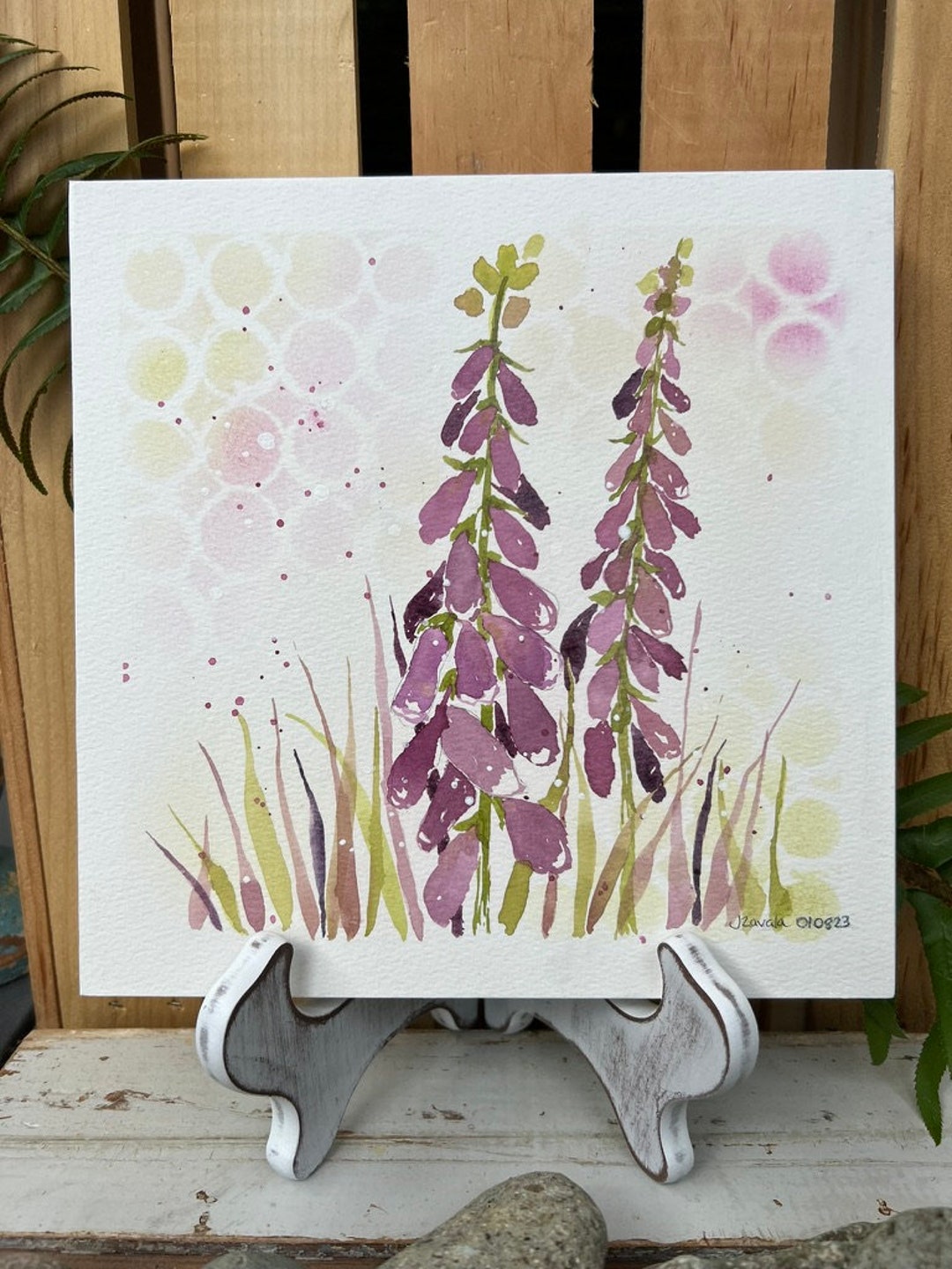 Watercolor Foxglove Painting on 300 Paper Attached to Birchwood Panel ...