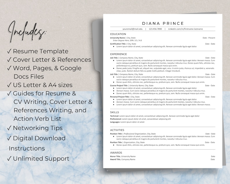 Simple ATS Friendly Resume Template Bundle | Word, Pages, Google Docs ...