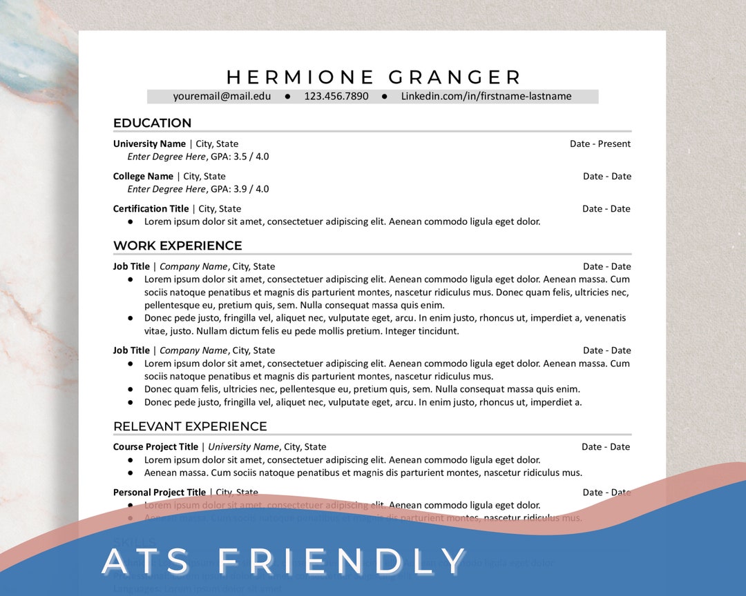 College ATS Friendly Resume Template Bundle | Word, Pages, Google Docs ...