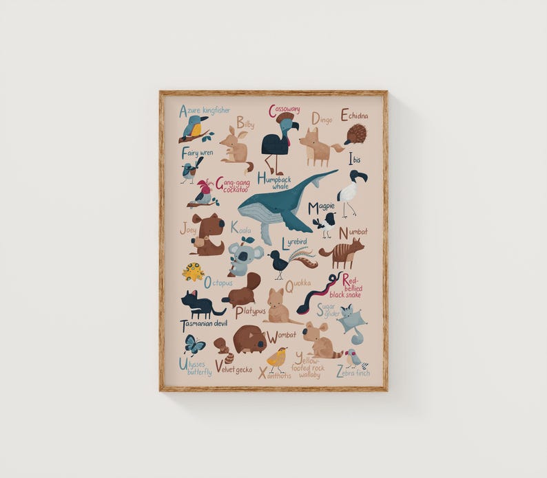 Australian Alphabet and Number Poster Set | Bright Watercolour Animals ...
