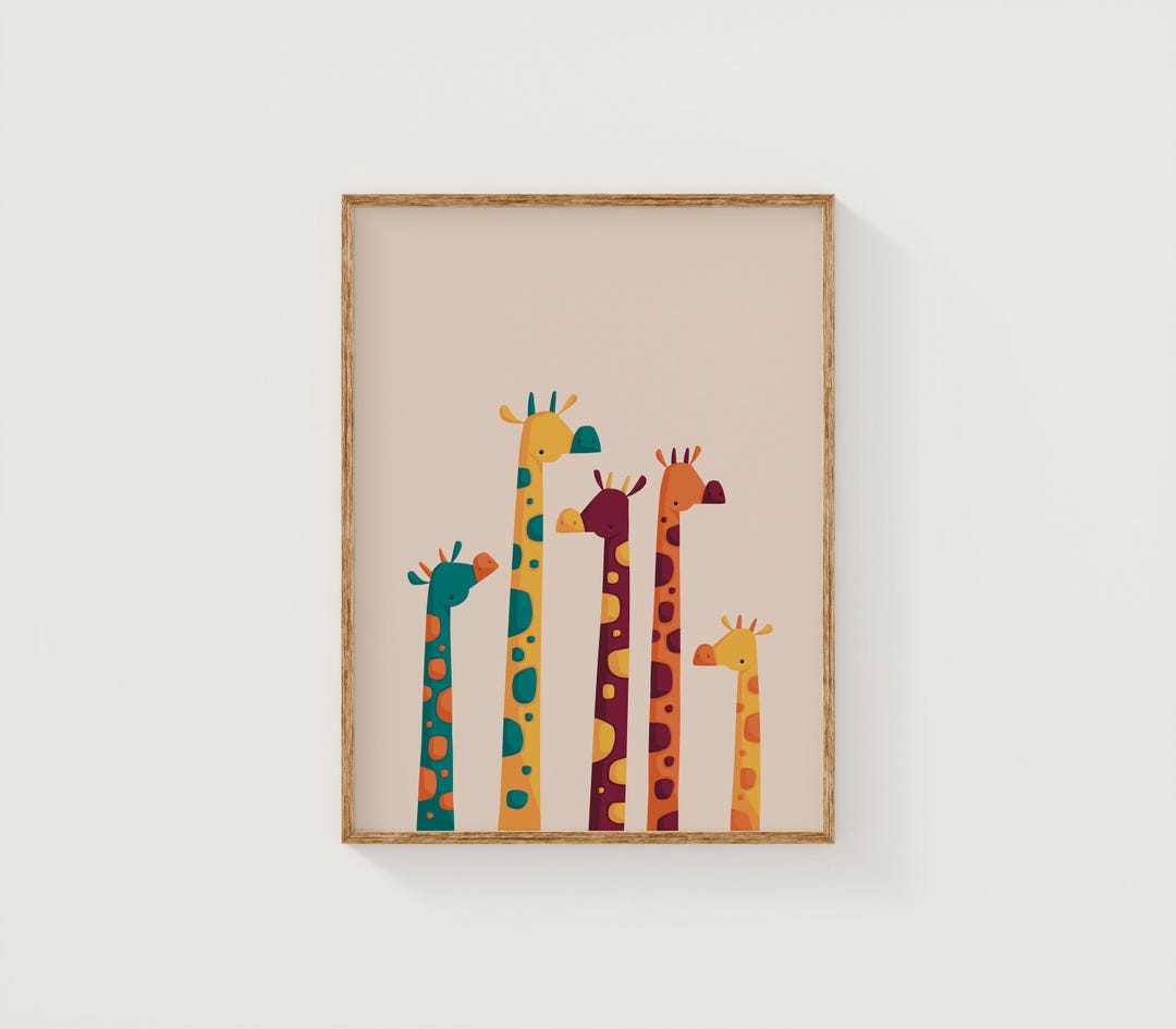 Giraffe Wall Art | Minimal Safari Animal Poster | Retro Nursery Wall ...