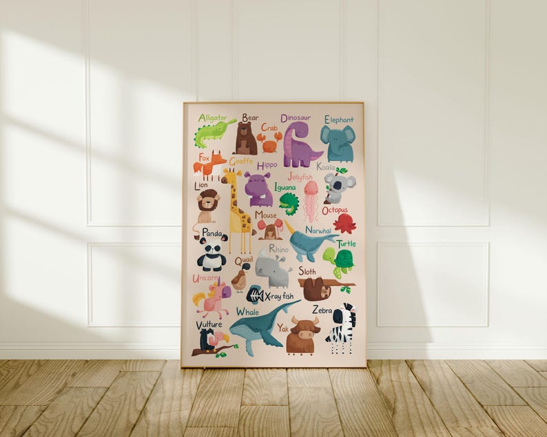Animal Alphabet Poster | Bright Watercolour Animals | ABC Poster ...