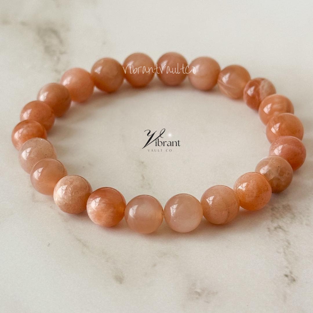 Peach Moonstone Bracelet 8mm Elastic Beaded Crystal Bracelet Healing ...