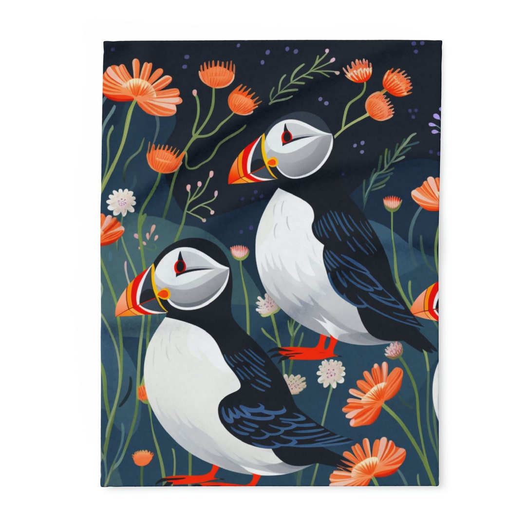 Puffins Artic Fleece Blanket, Puffin Lover Gift, Puffin Graphic, Puffin ...