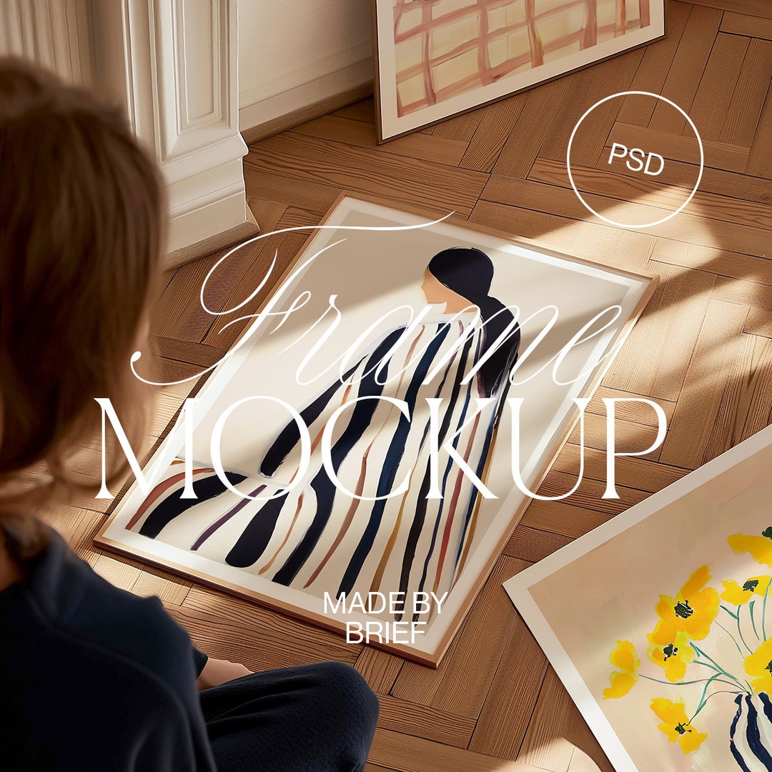 Frame Mockup With Person | Frame on Floor Mockup | ISO DIN Ratio | PSD ...