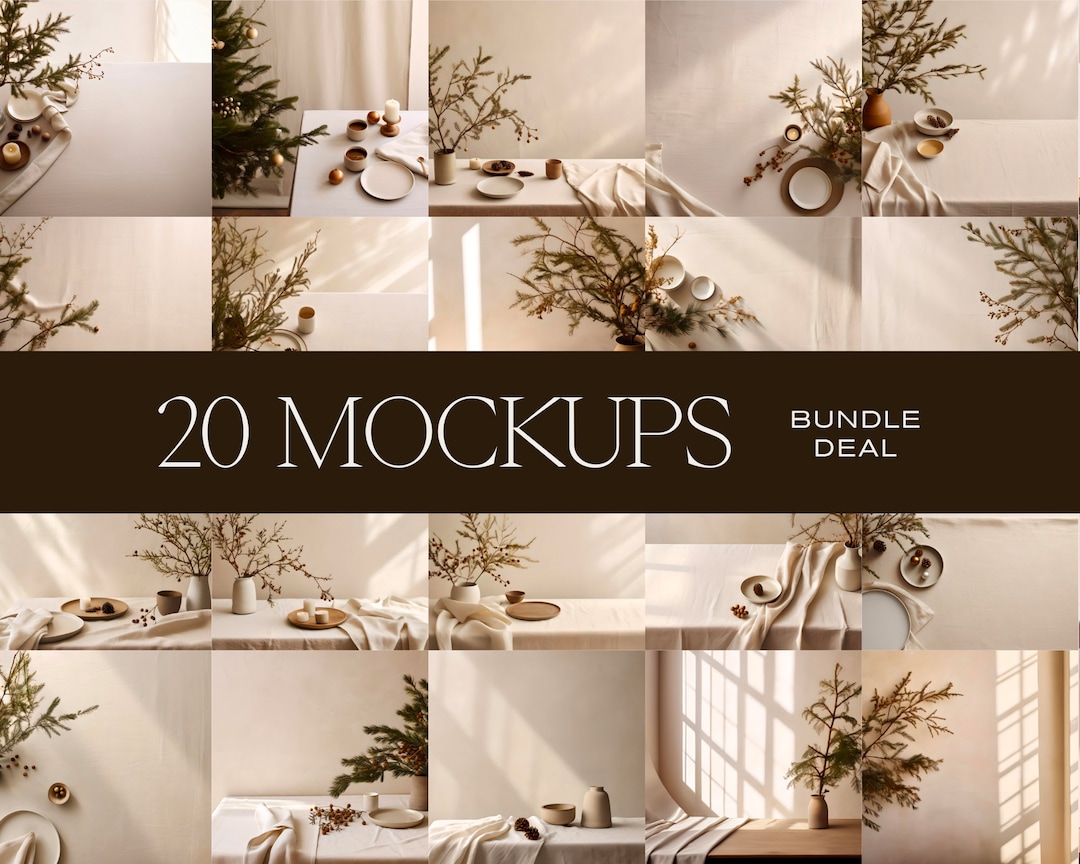 Christmas Background Mockup Bundle, Winter Holiday Flatlay Minimal ...