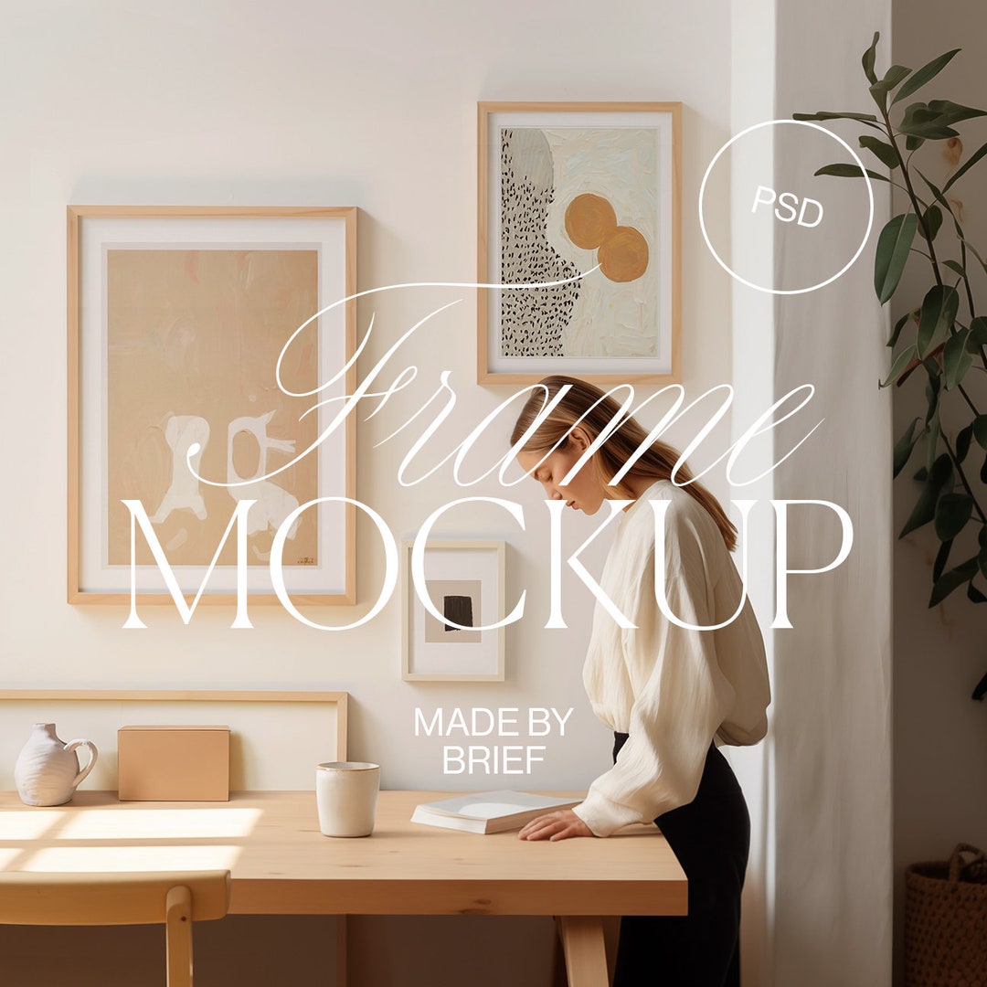 3 Frames Mockup With Person ISO A Ratio Thin Wood Frame PSD Photoshop ...