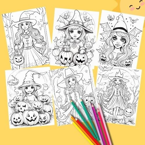 Halloween Girl Coloring Pages, Halloween Witch Coloring Pages ...