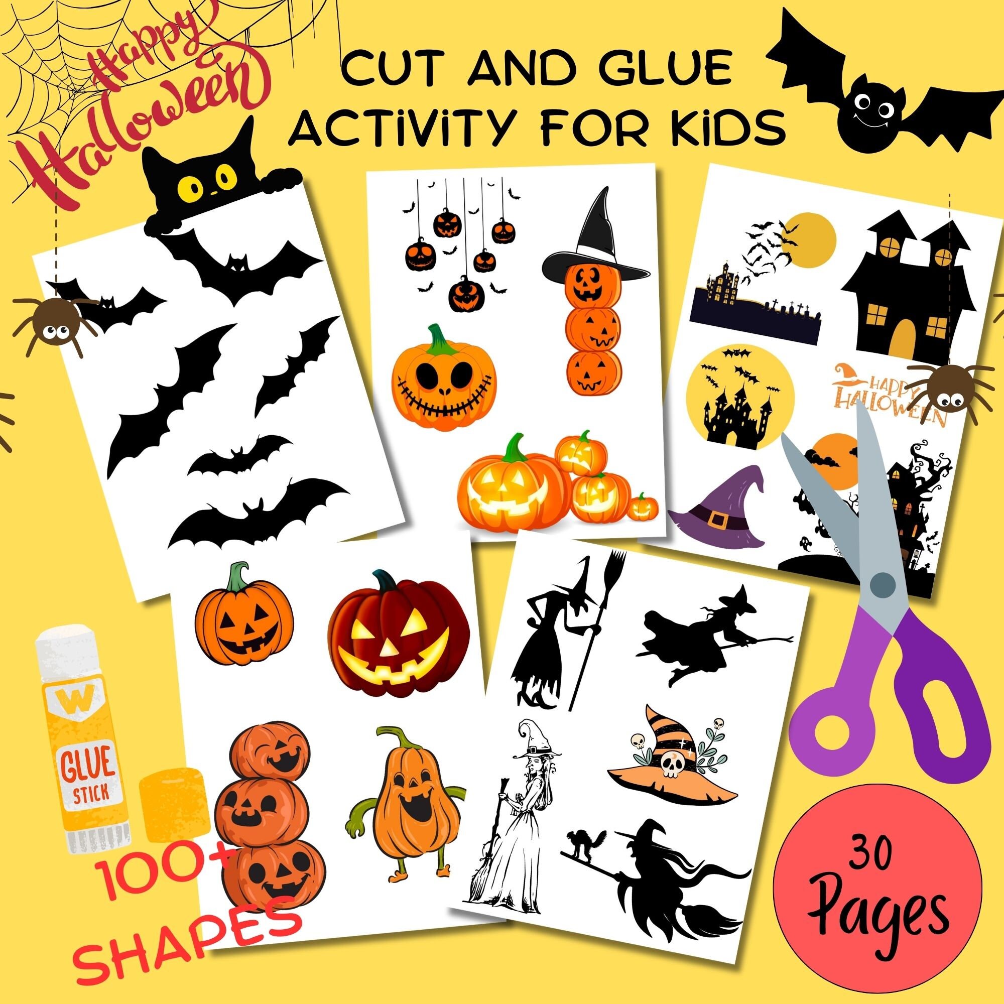 Cut and Glue Activity for Kids | Halloween Cut and Glue Activity Pages ...