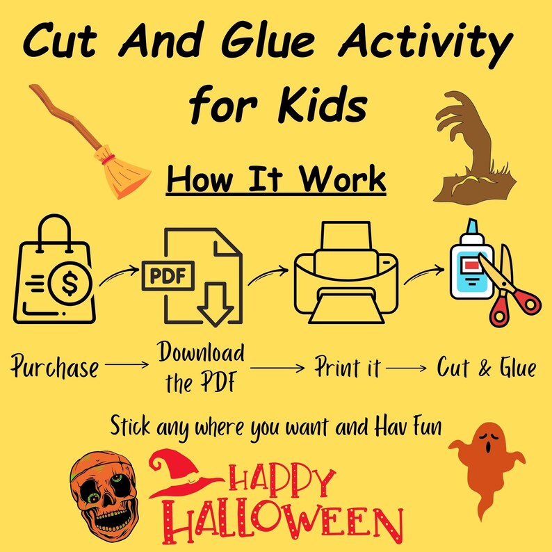 Cut and Glue Activity for Kids | Halloween Cut and Glue Activity Pages ...