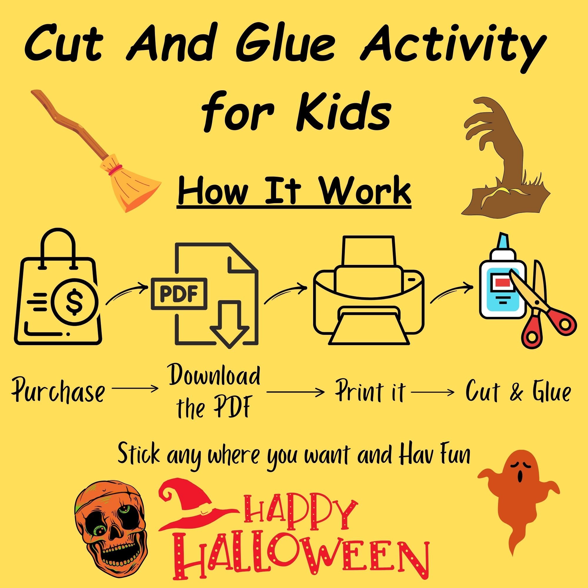 Cut and Glue Activity for Kids | Halloween Cut and Glue Activity Pages ...