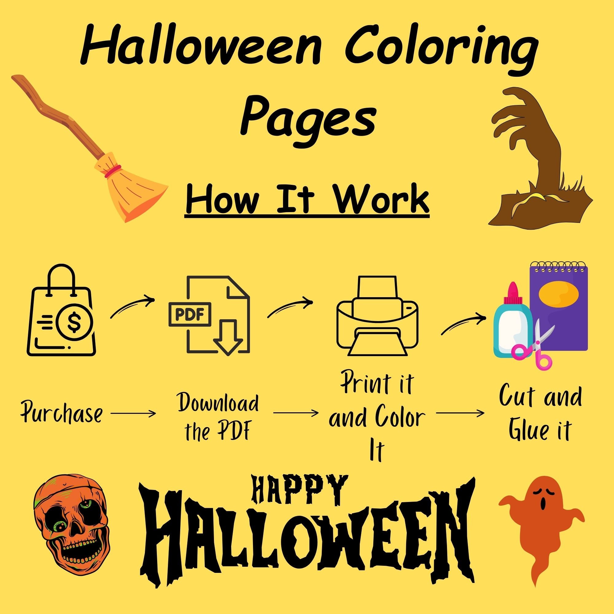 Color, Cut and Glue Activity for Kids, Halloween Coloring Pages ...