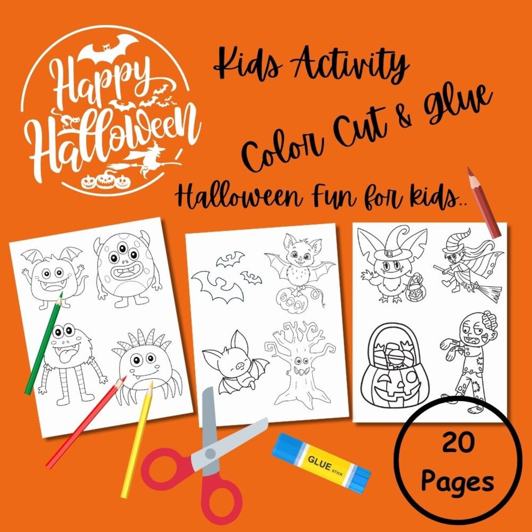 Color, Cut and Glue Activity for Kids, Halloween Coloring Pages ...