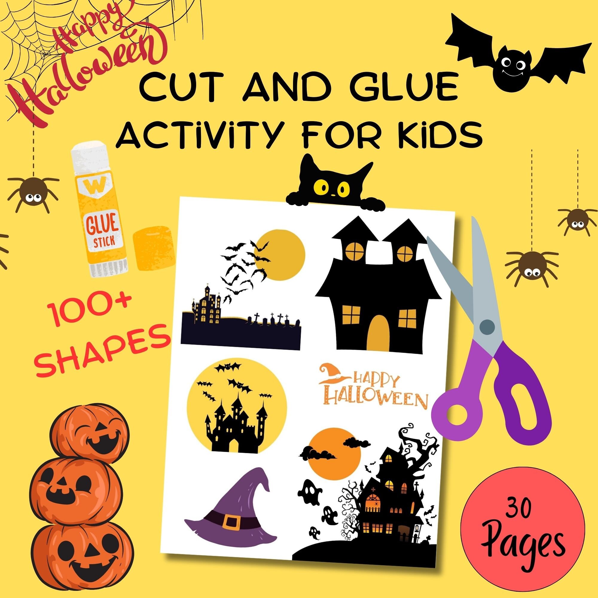 Cut and Glue Activity for Kids | Halloween Cut and Glue Activity Pages ...