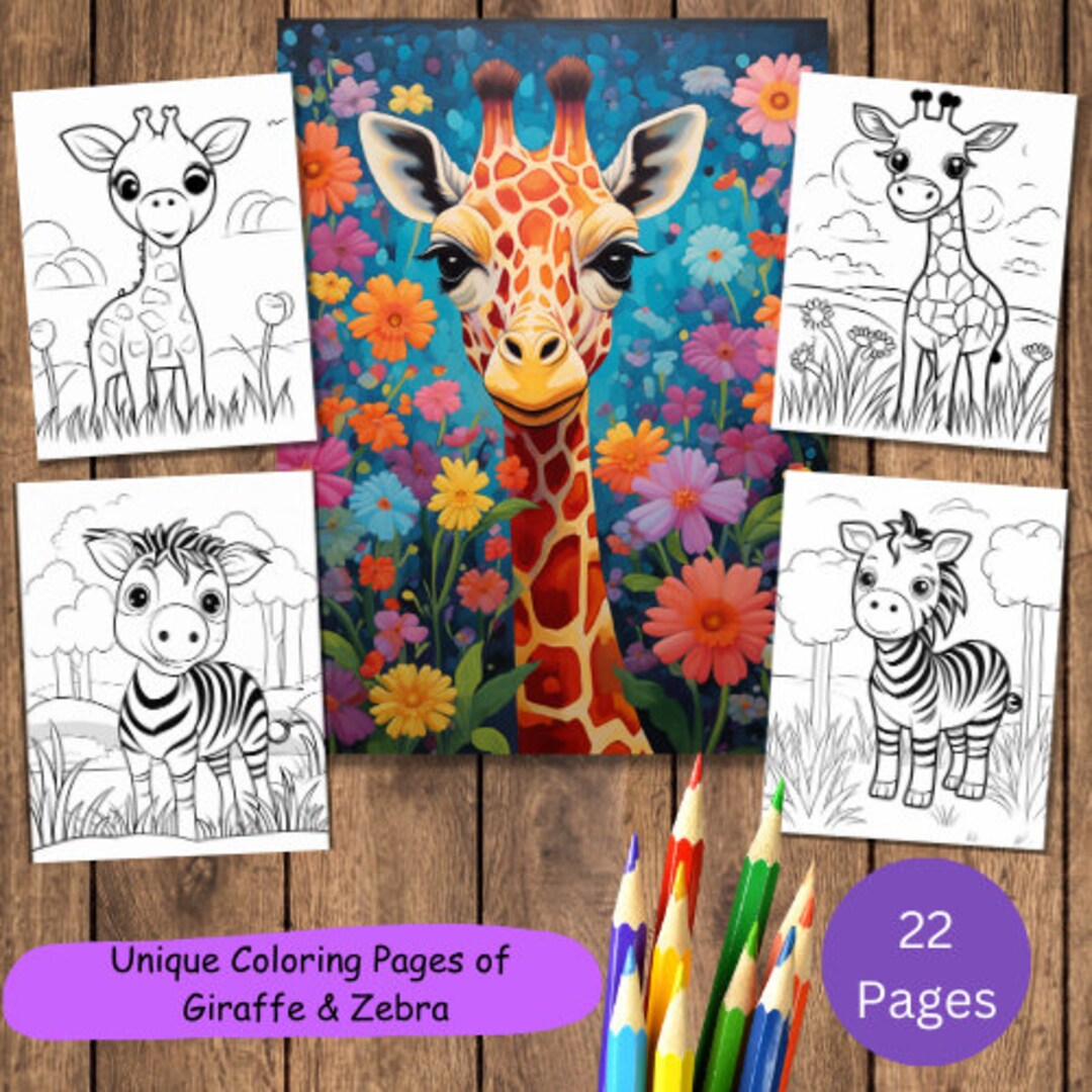 Giraffe and Zebra Coloring Pages, 'safari Serenity: A Whimsical ...