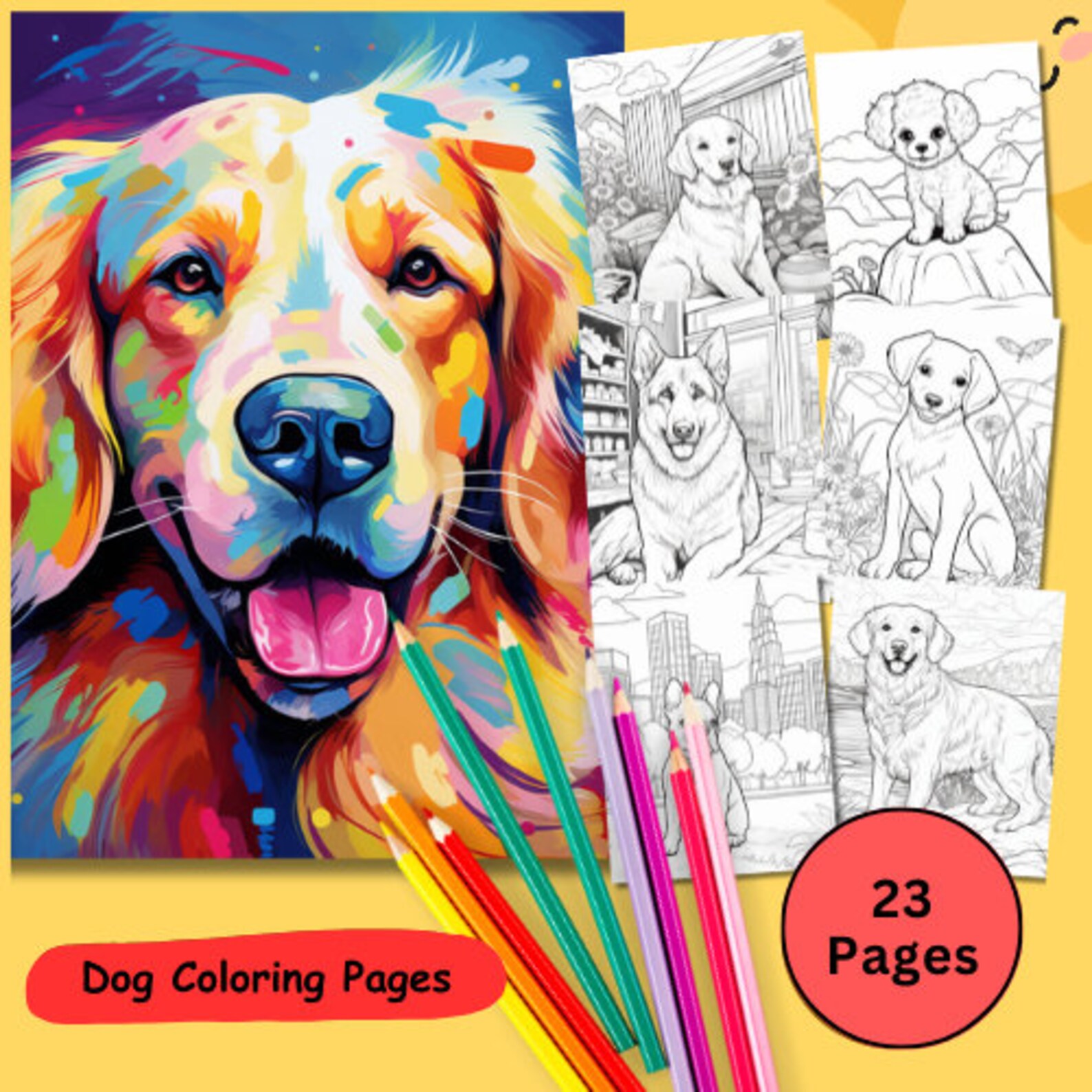 Dog Coloring Pages, Coloring Book of Adorable Dogs, 23 Coloring Pages ...