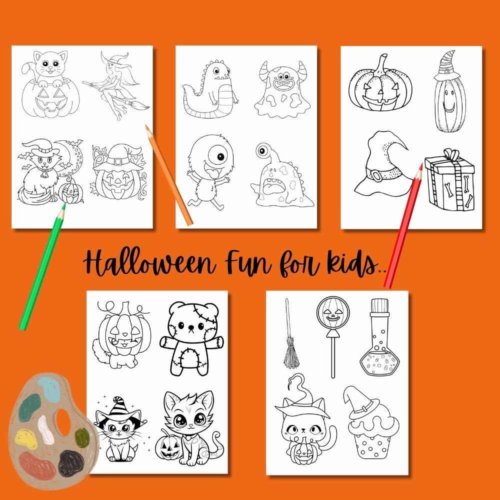 Color, Cut and Glue Activity for Kids, Halloween Coloring Pages ...