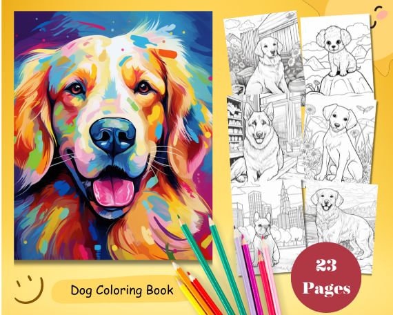 Dog Coloring Pages, Coloring Book of Adorable Dogs, 23 Coloring Pages ...