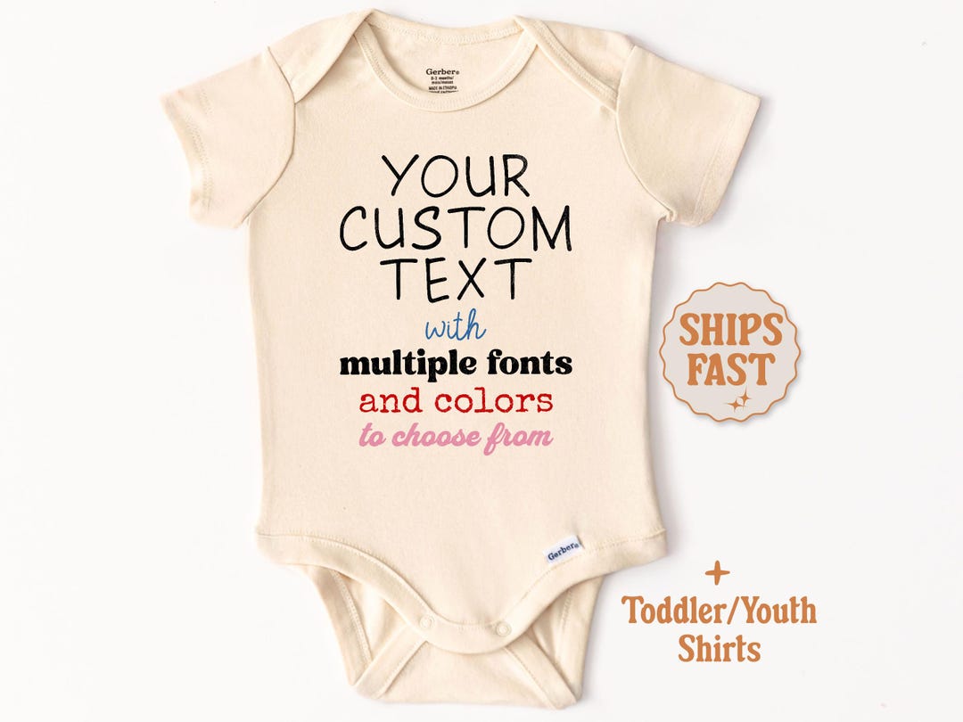 Custom Text Onesie® Custom Text Baby Bodysuit Custom Design Baby Onesie ...