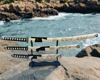 Handmade Japanese Sword Samurai Katana Tanto 3 Pc Set With Display ...