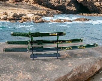 Handmade Japanese Sword Samurai Katana Tanto 3 Pc Set With Display ...
