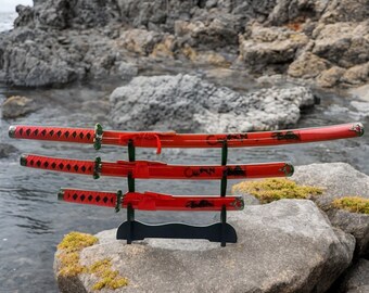 Handmade Japanese Sword Samurai Katana Tanto 3 Pc Set With Display ...