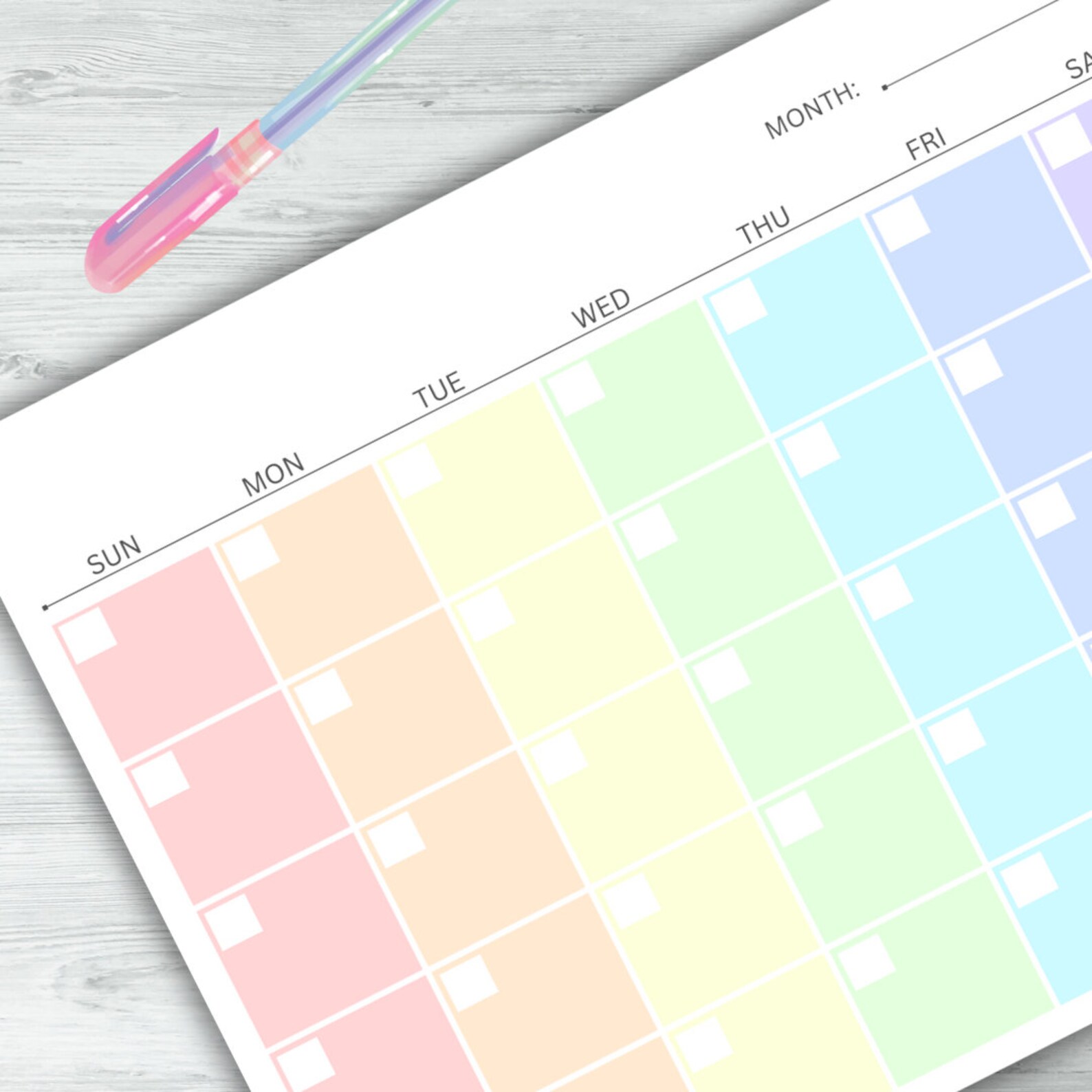 Editable Calendar Pastel Rainbow, Canva Template, Printable Monthly ...