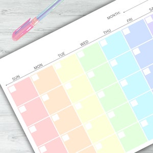 Pastel Rainbow Calendar, Canva Template, Printable Monthly Planner ...