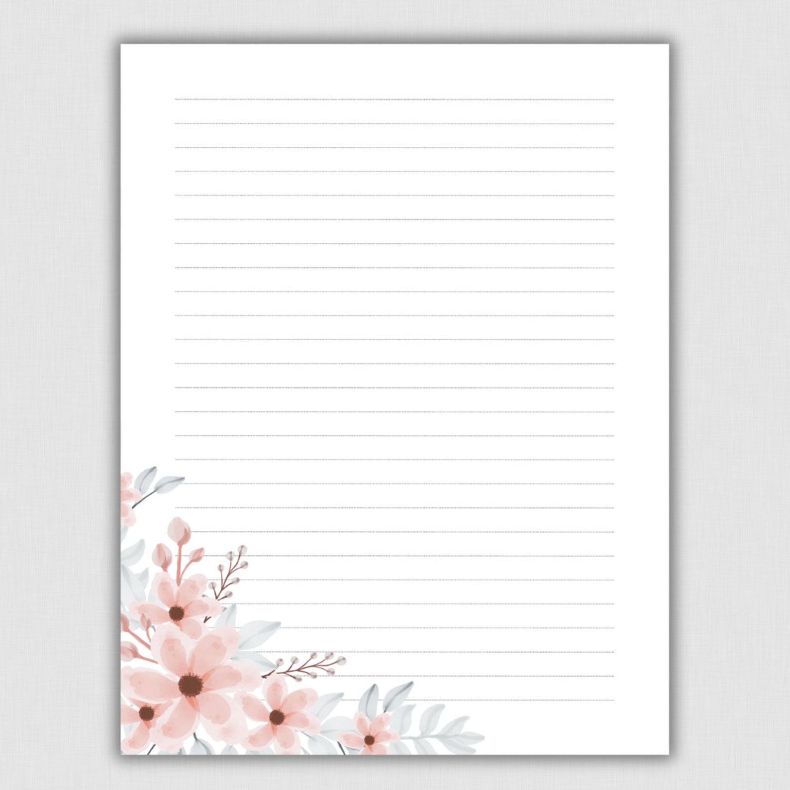 Floral Journal Pages, Printable Writing Paper, Lined Letter Page, A5 ...