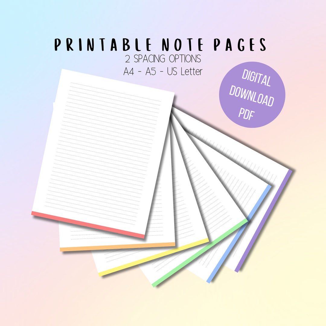 Note Paper Printable, Color-coded Rainbow Note Paper, Writing Paper ...