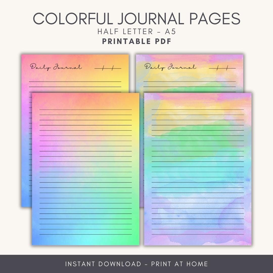 Rainbow Journal Paper: A5, Half Letter, Vibrant Note Pages (digital ...