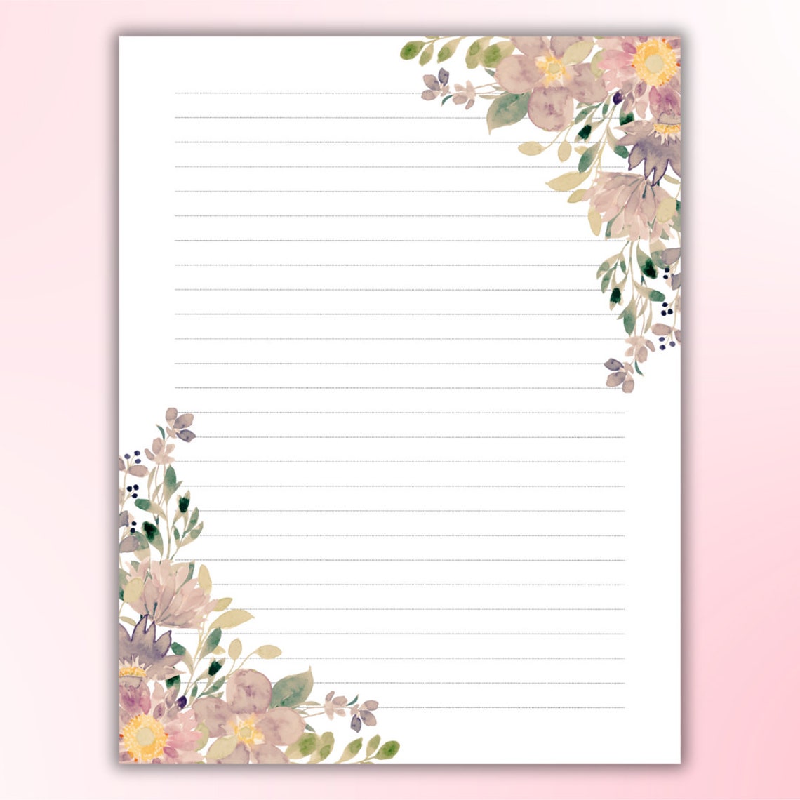 Floral Note Paper Printable, Journal Page, A5, A4, Letter, Lined, PDF ...