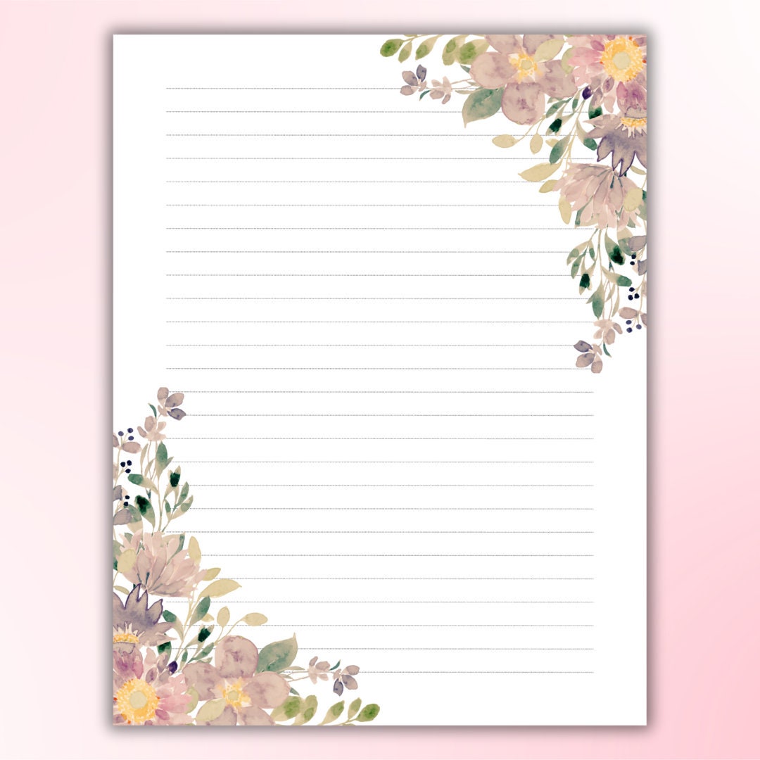 Floral Note Paper Printable, Journal Page, A5, A4, Letter, Lined, PDF ...