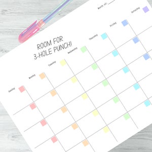 Printable Calendar Pastel Rainbow Blank, A5, Letter, PDF, Rainbow ...