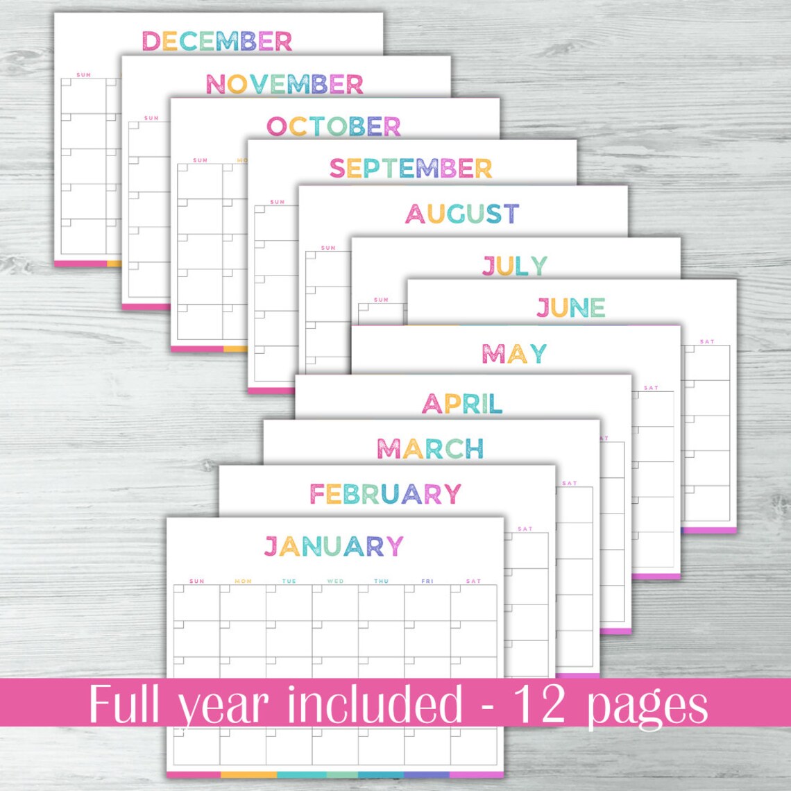 Colorful Printable Calendar: A4, A5, Letter Sizes (digital Download) - Etsy