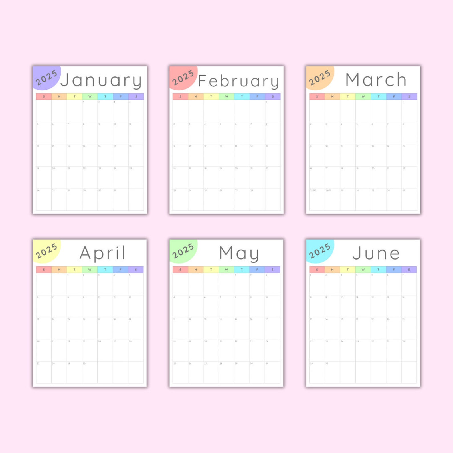 Rainbow Calendar Canva Template 2024-2025, Printable Portrait Calendar ...