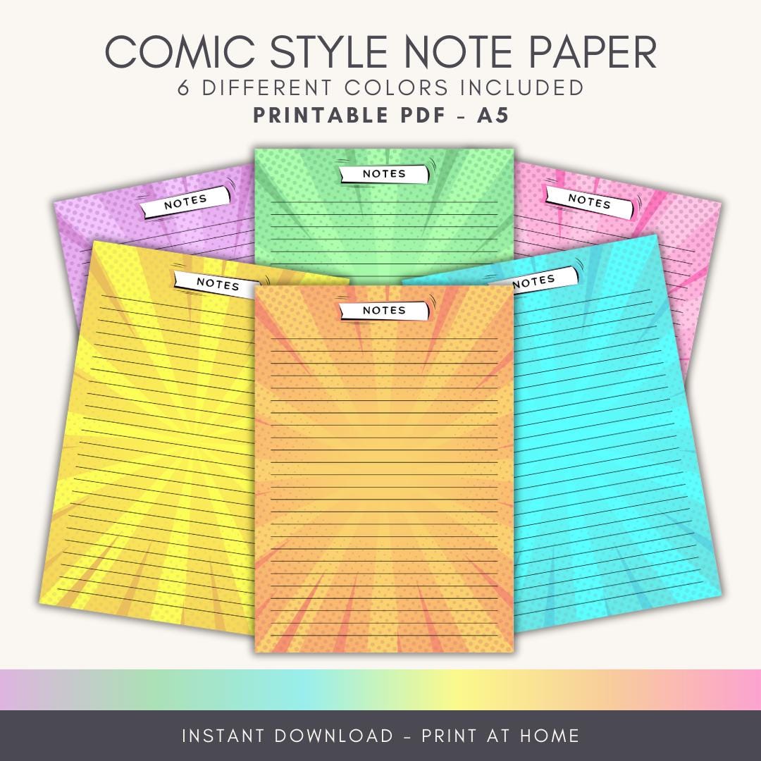 Comic Style Note Paper: A5 Lined Paper for Journaling (PDF Download) - Etsy