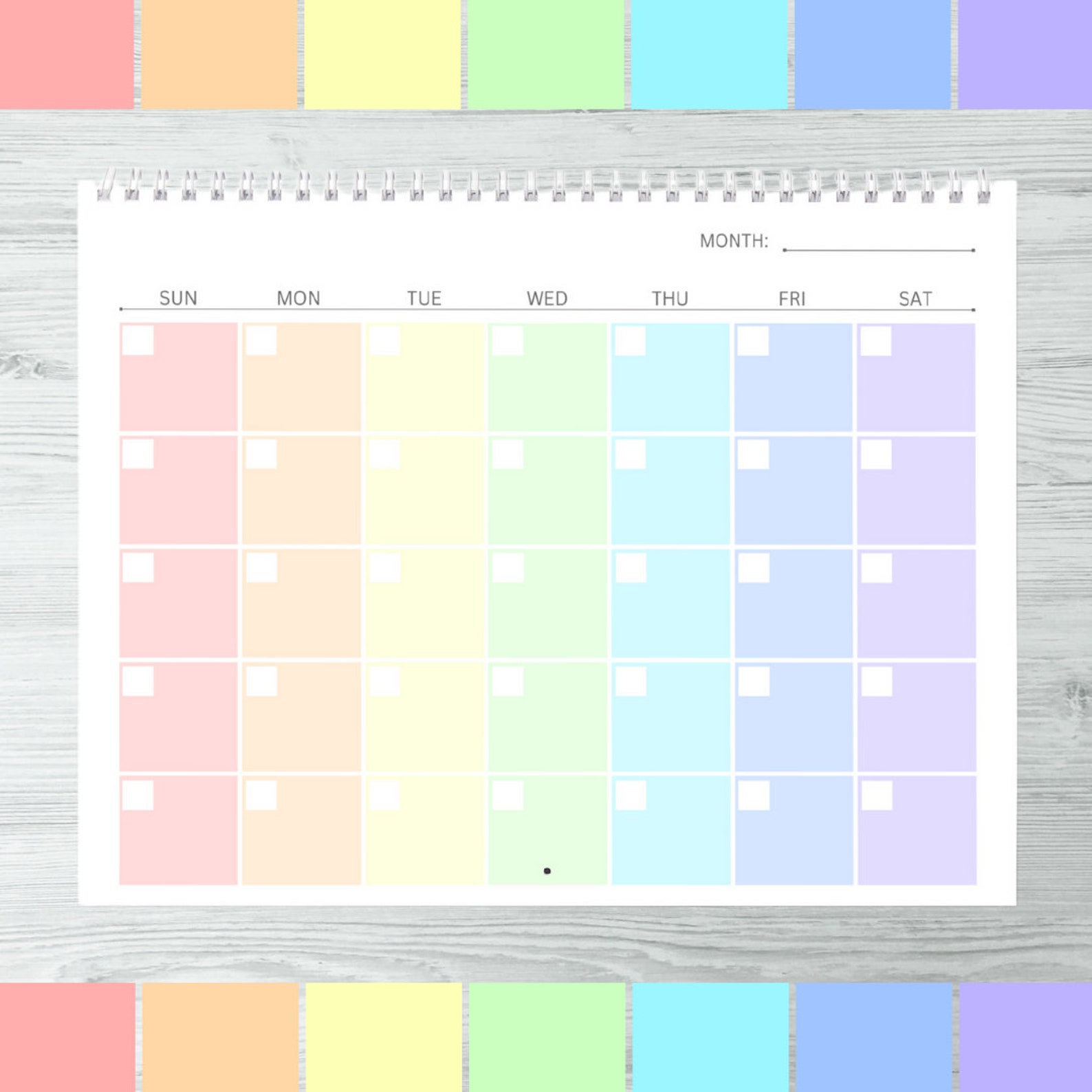 Pastel Rainbow Calendar, Canva Template, Printable Monthly Planner ...