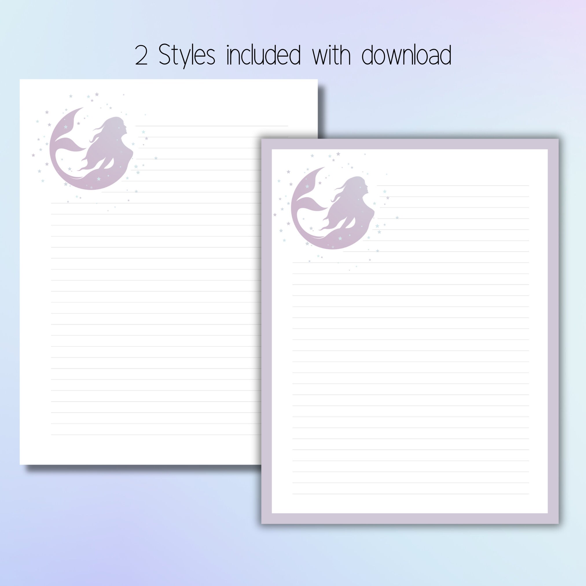 Printable Note Paper Purple Mermaid Lined A5 A4 Letter Writing - Etsy