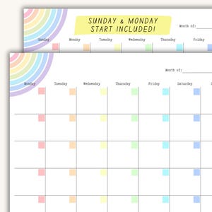 Pastel Rainbow Calendar Printable: A4, A5, Letter (PDF Digital Download ...